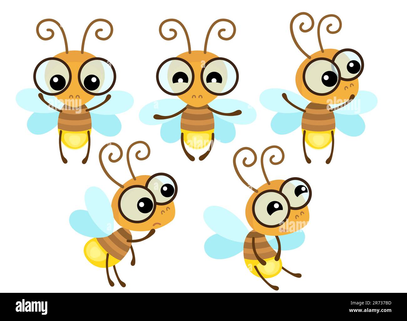 Illustration of a funny firefly in a cartoon style. Vector set of an ...