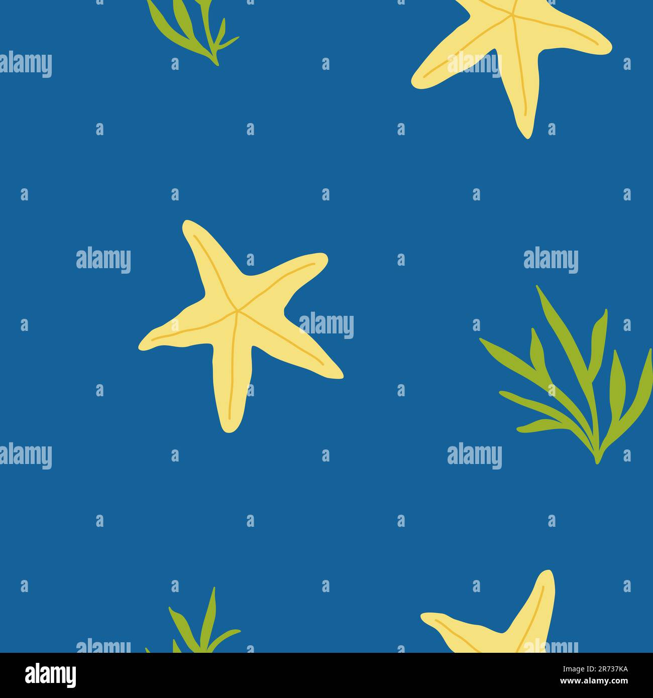 Seamless pattern with sea star and seaweed, flat vector illustration ...