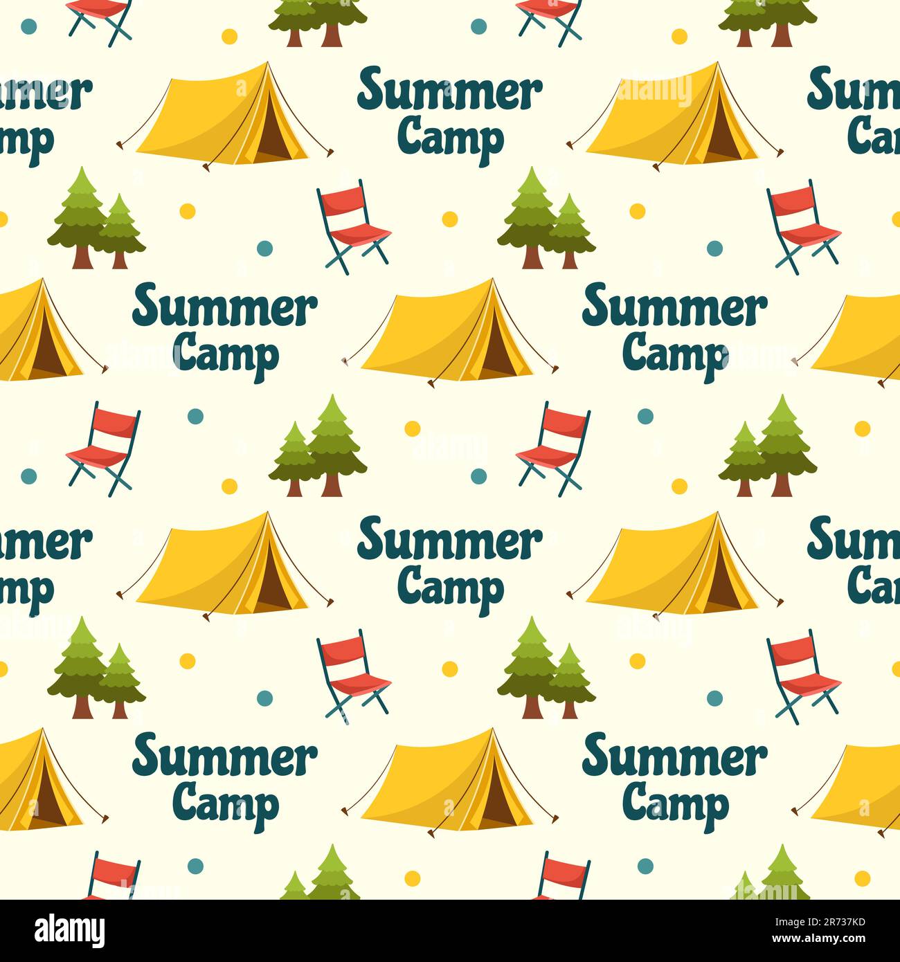Summer Camp Seamless Pattern Design of Camping and Traveling in ...