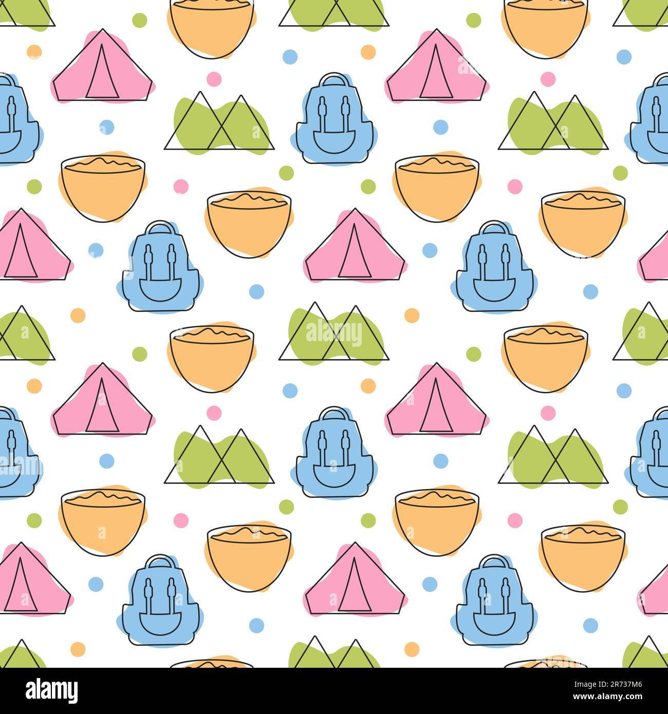 Summer Camp Seamless Pattern Design of Camping and Traveling in ...