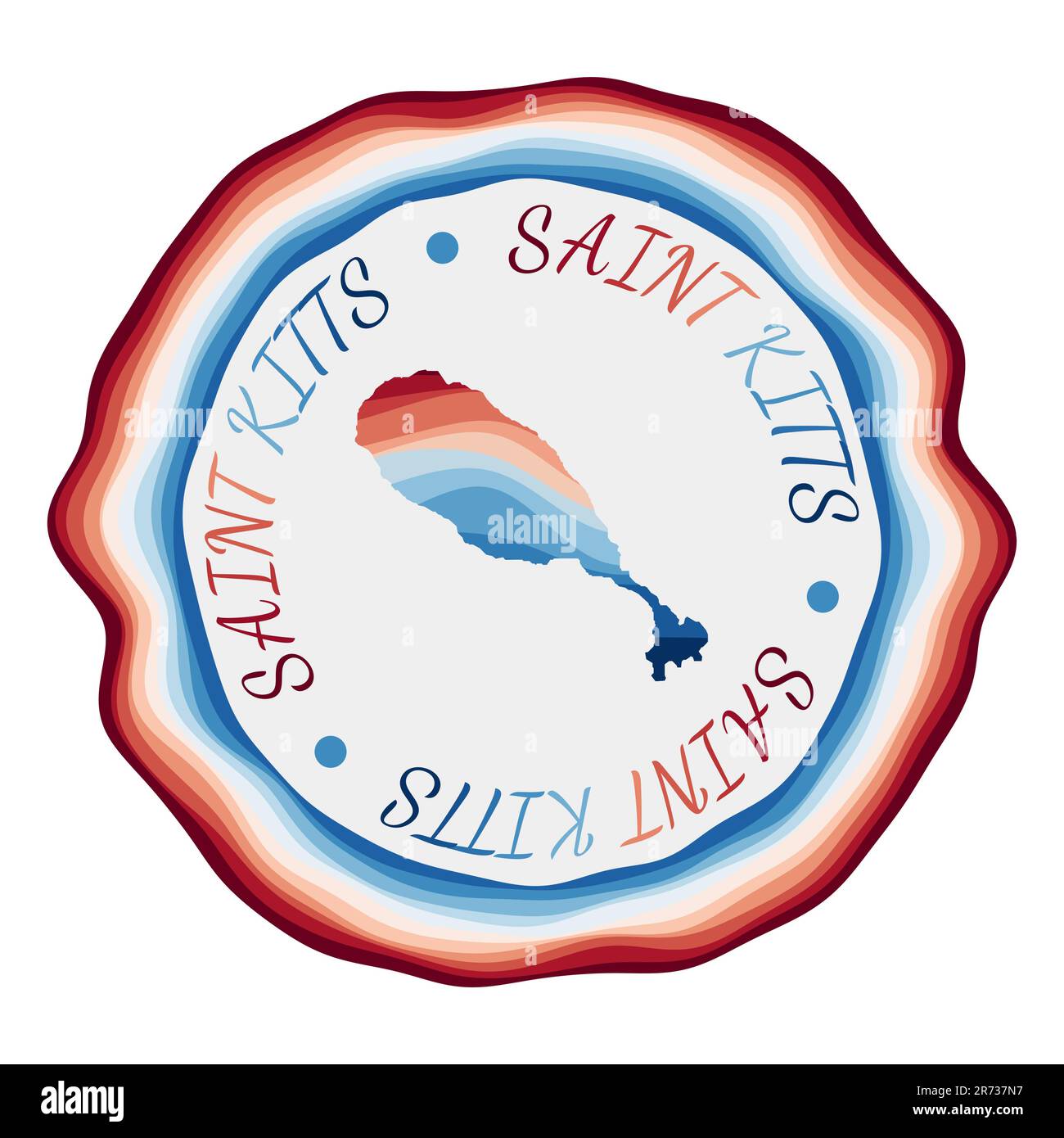Saint Kitts badge. Map of the island with beautiful geometric waves and ...