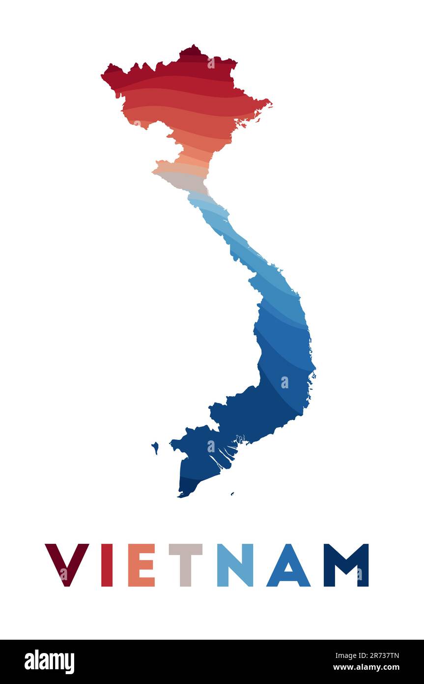 Vietnam map. Map of the country with beautiful geometric waves in red ...