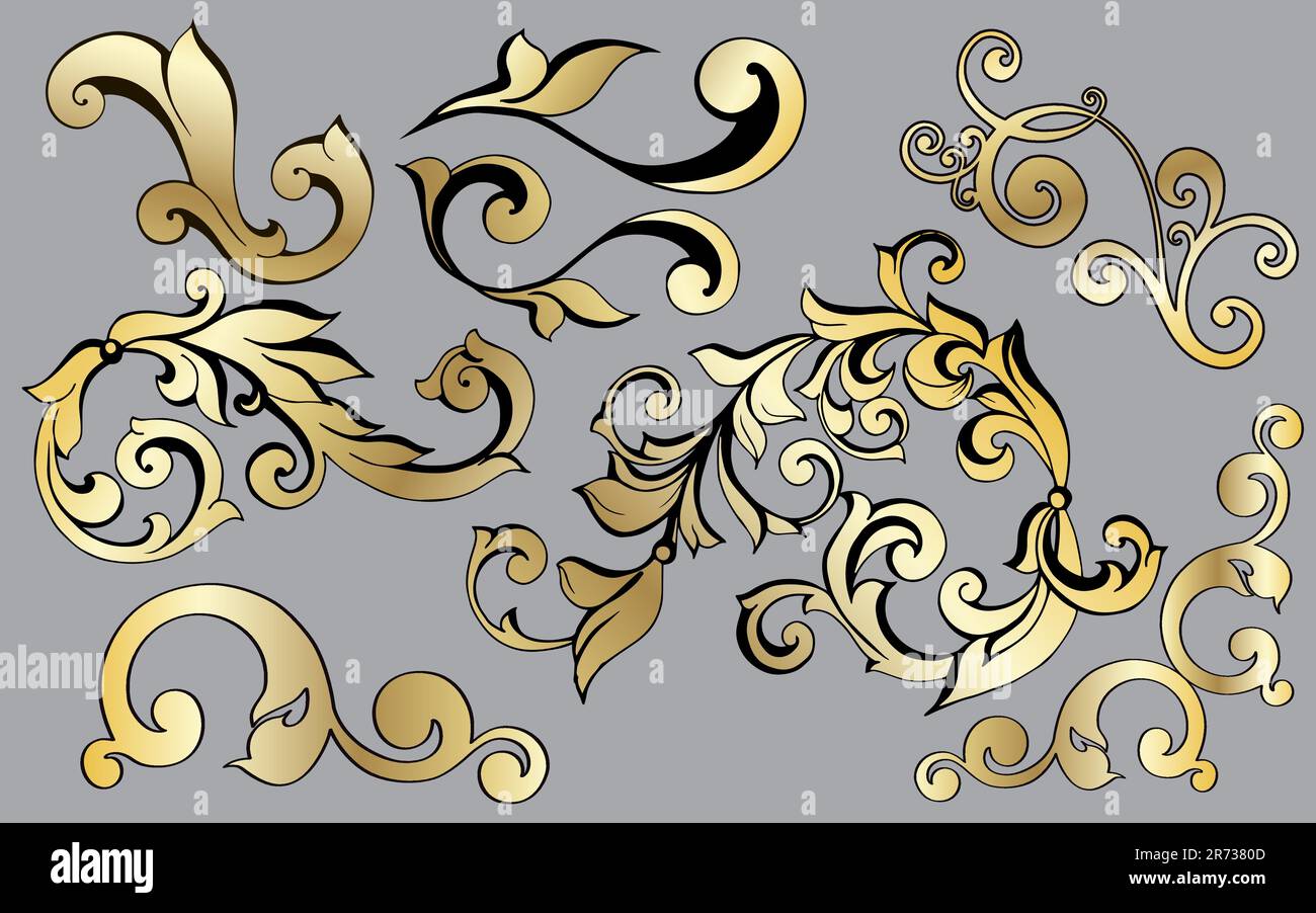 Vector set of vintage baroque corners and dividers.Border,angle,antique ...