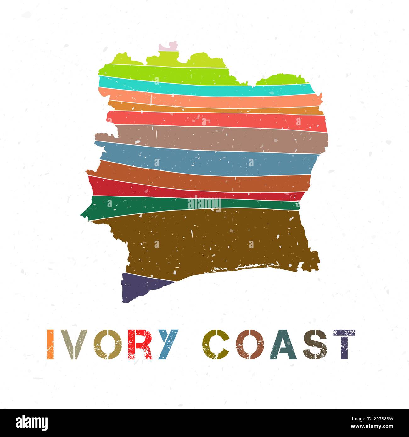 Ivory Coast map design. Shape of the country with beautiful geometric waves and grunge texture ...