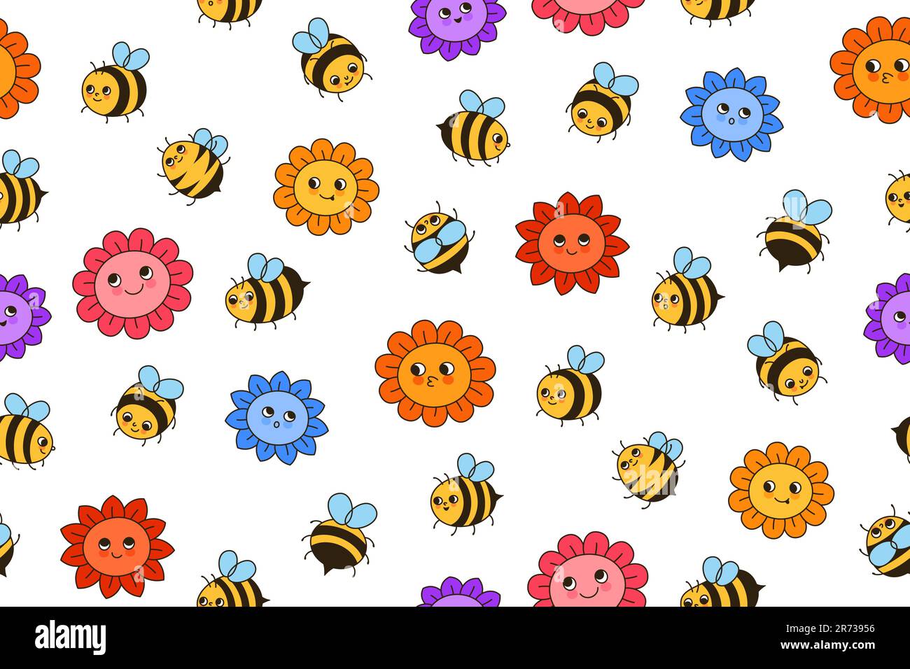 Bee honey and flowers retro cartoon seamless pattern. Kids honeybee ...