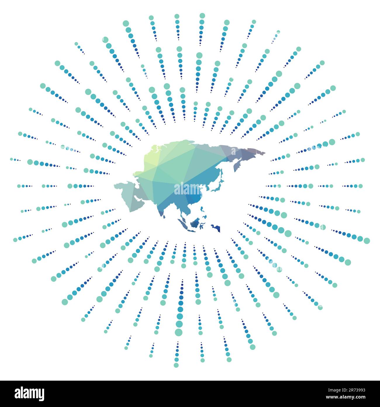 Shape of Asia, polygonal sunburst. Map of the continent with colorful ...