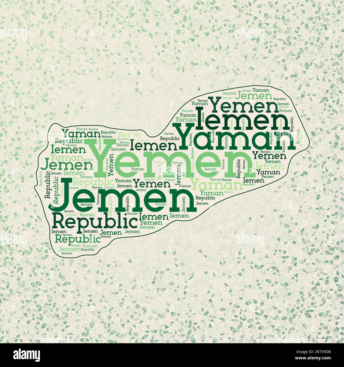 Yemen shape with country names word cloud in multiple languages. Yemen ...