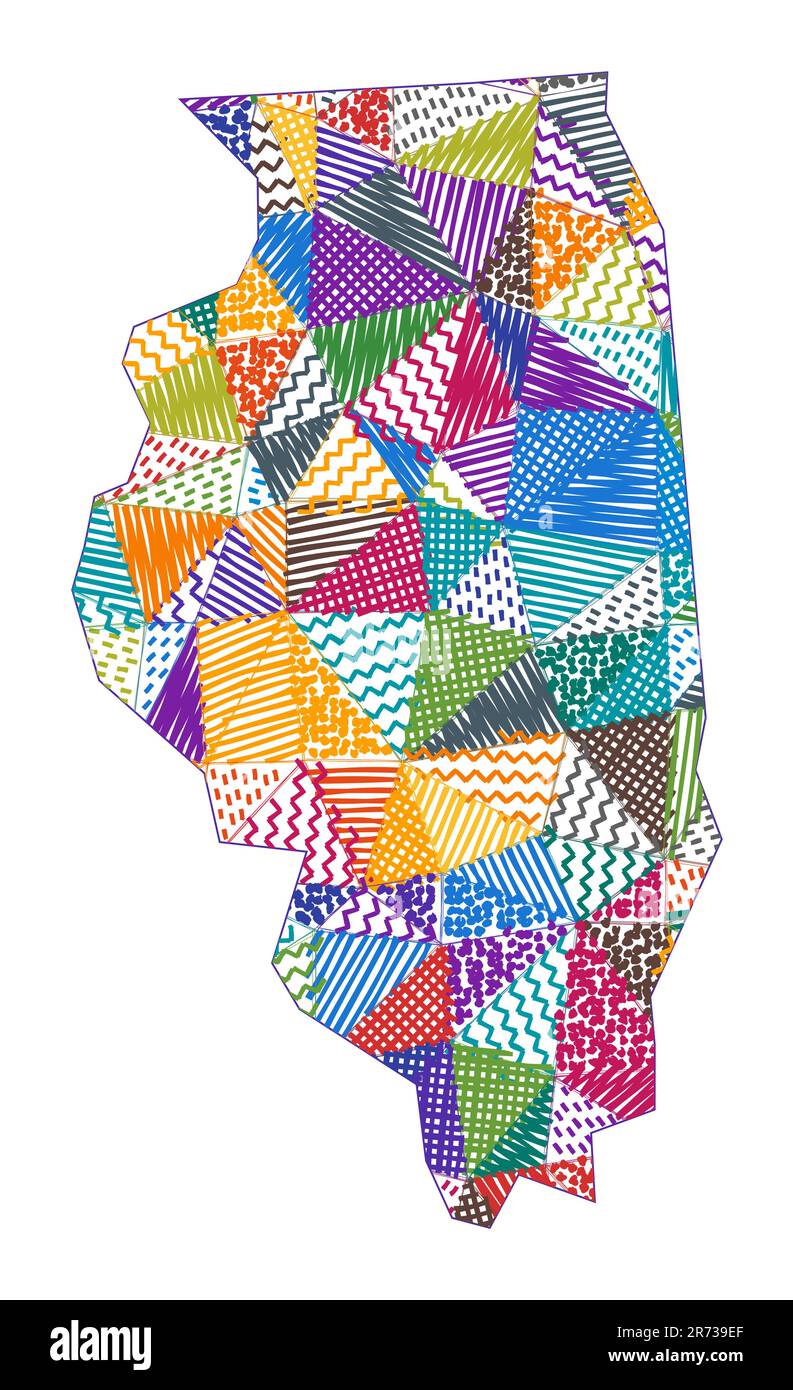 Kid style map of Illinois. Hand drawn polygons in the shape of Illinois ...