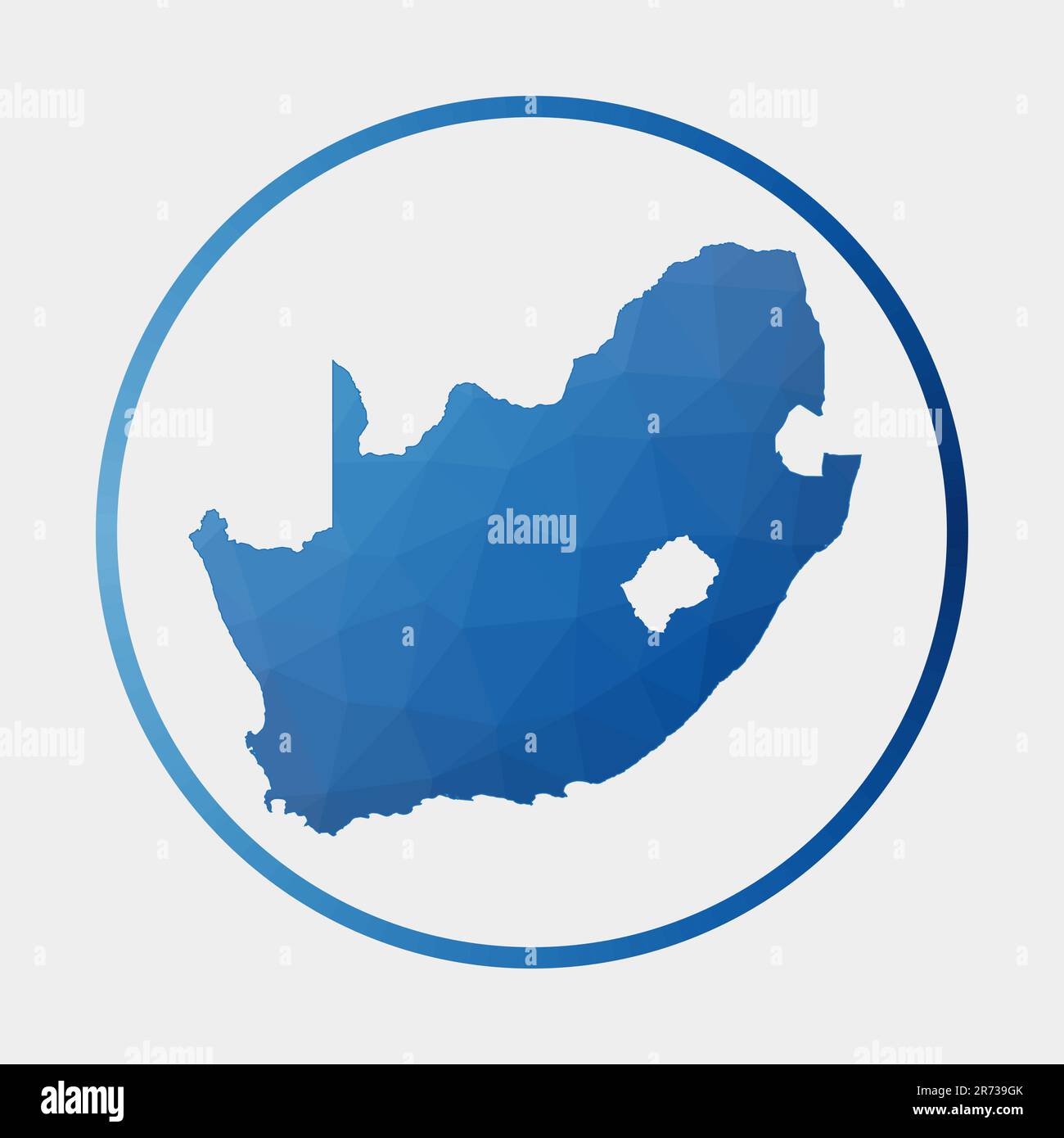 South Africa icon. Polygonal map of the country in gradient ring. Round ...