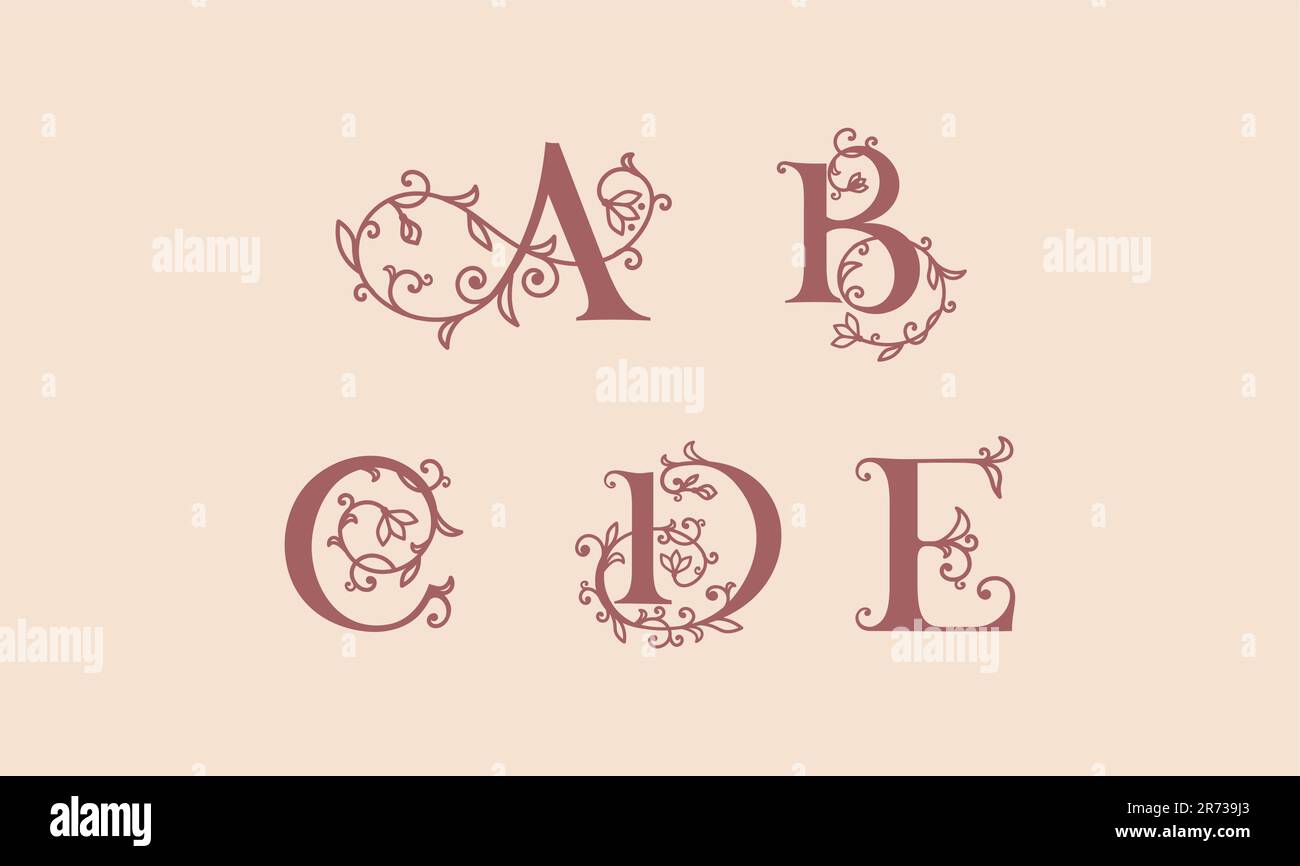 Collection of botanical, initial, letter female logos with rose organic ...