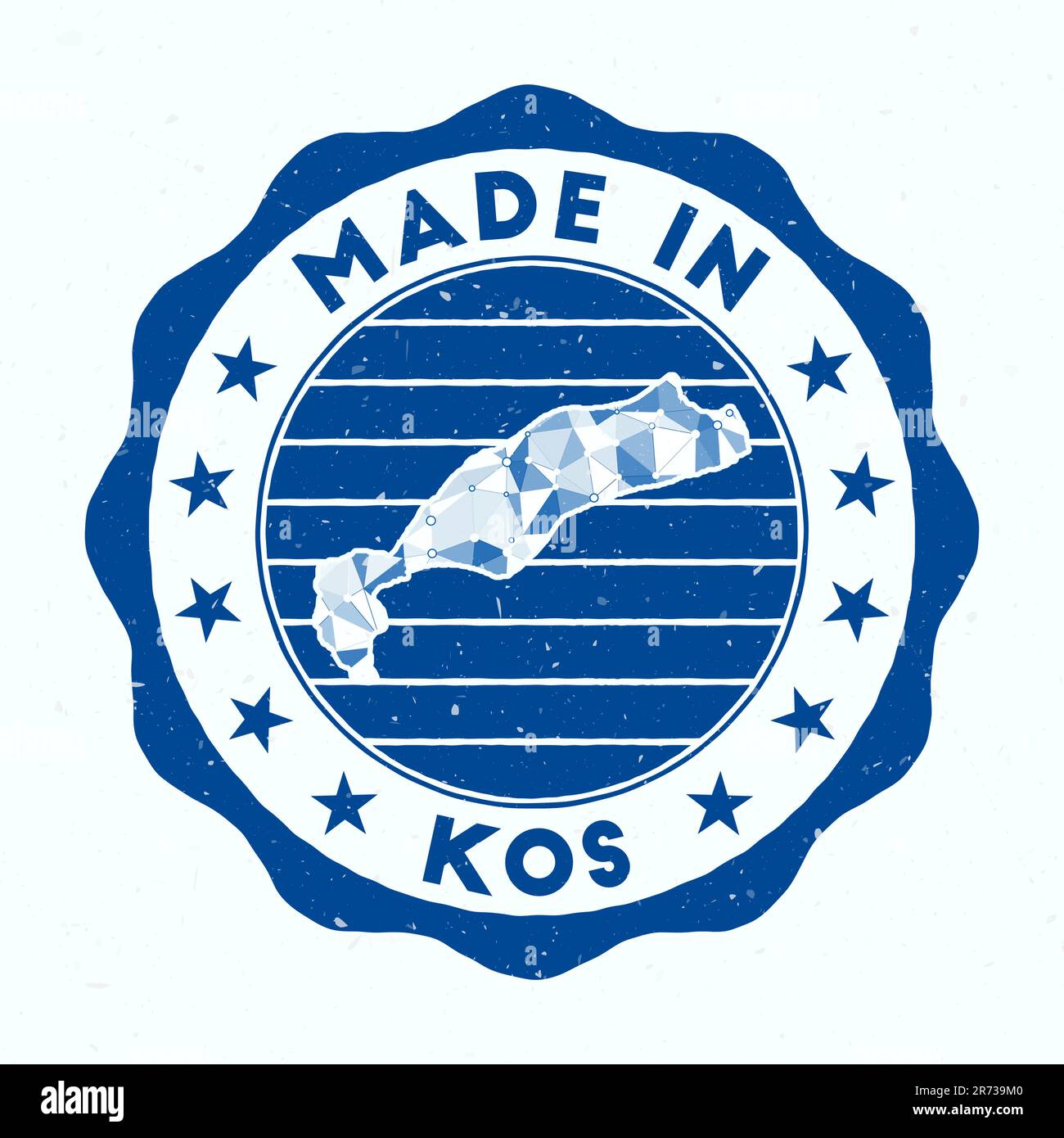 Made In Kos. Island round stamp. Seal of Kos with border shape. Vintage ...