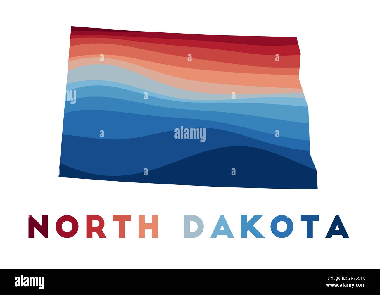 North Dakota Map Map Of The Us State With Beautiful Geometric Waves In Red Blue Colors Vivid