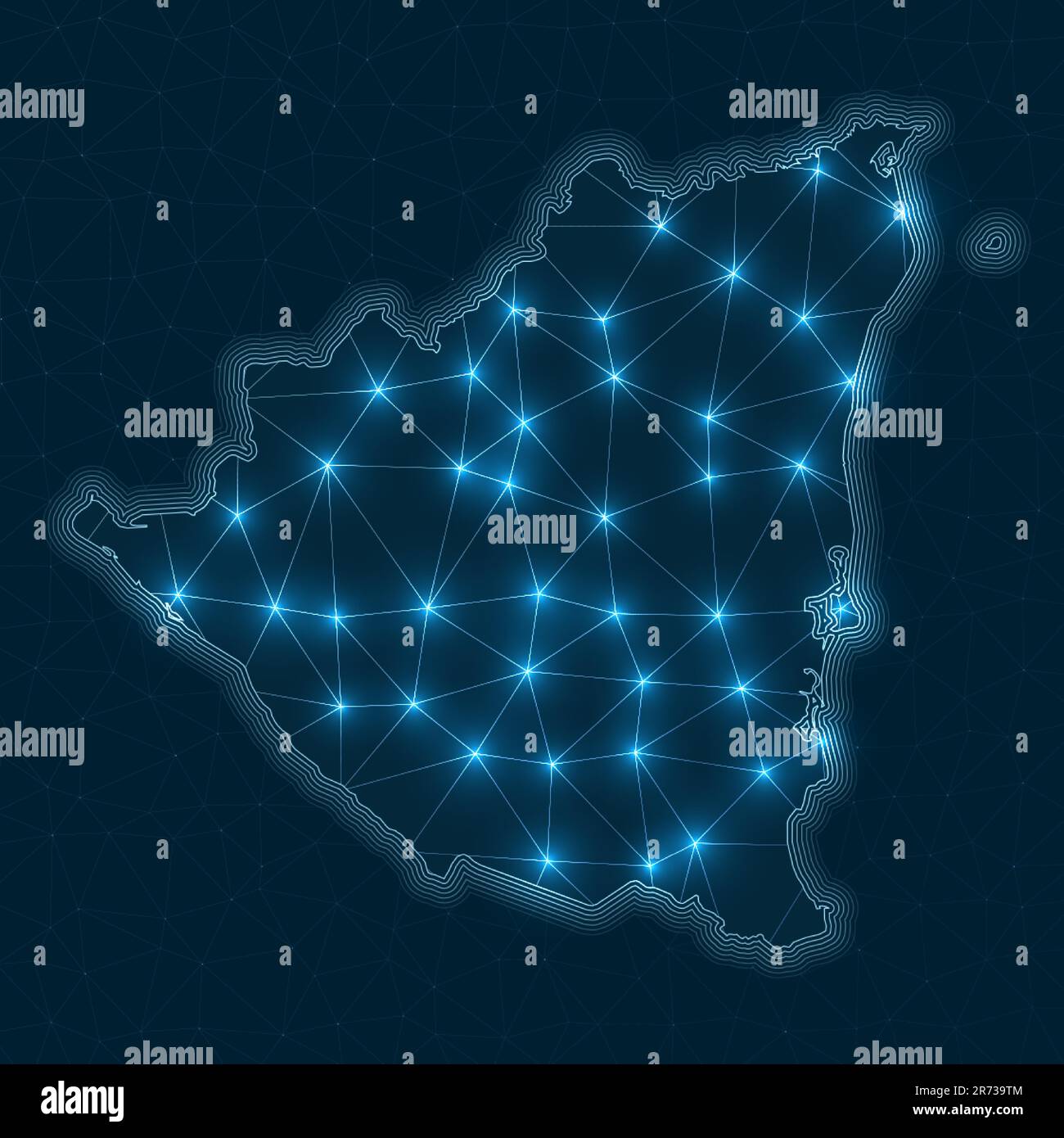 Nicaragua network map. Abstract geometric map of the country. Digital connections and ...