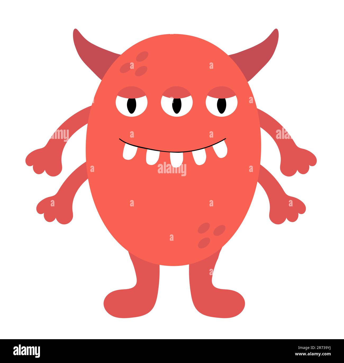 Cartoon red monster toothy. Kids character design for poster, baby ...