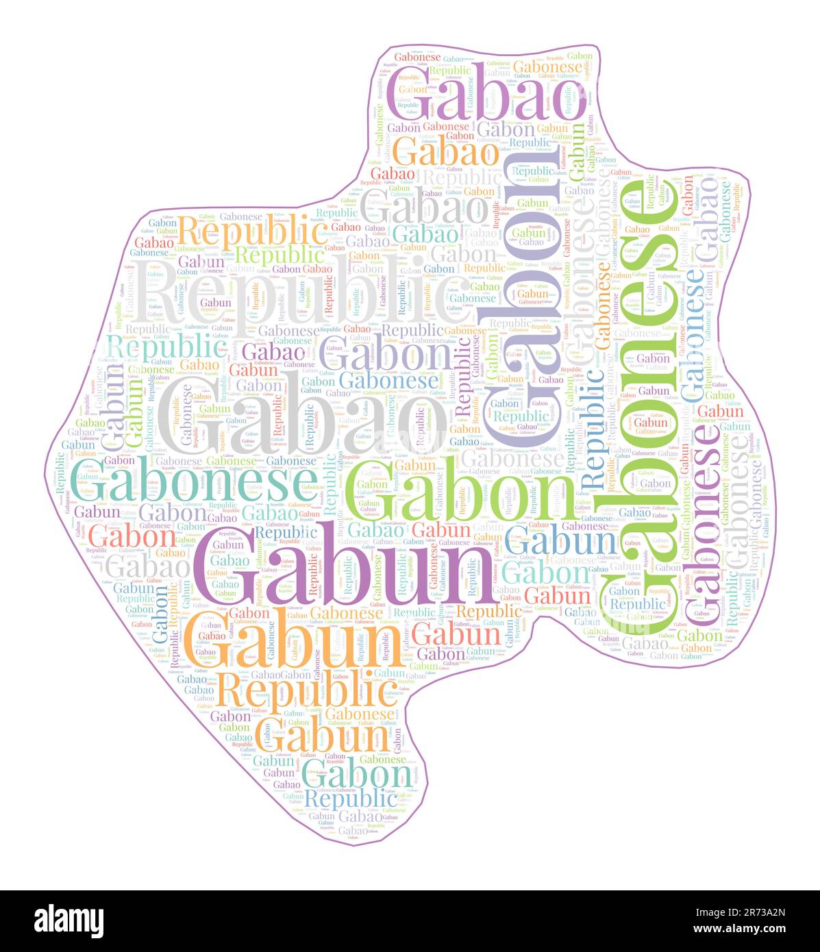 Gabon shape filled with country name in many languages. Gabon map in ...