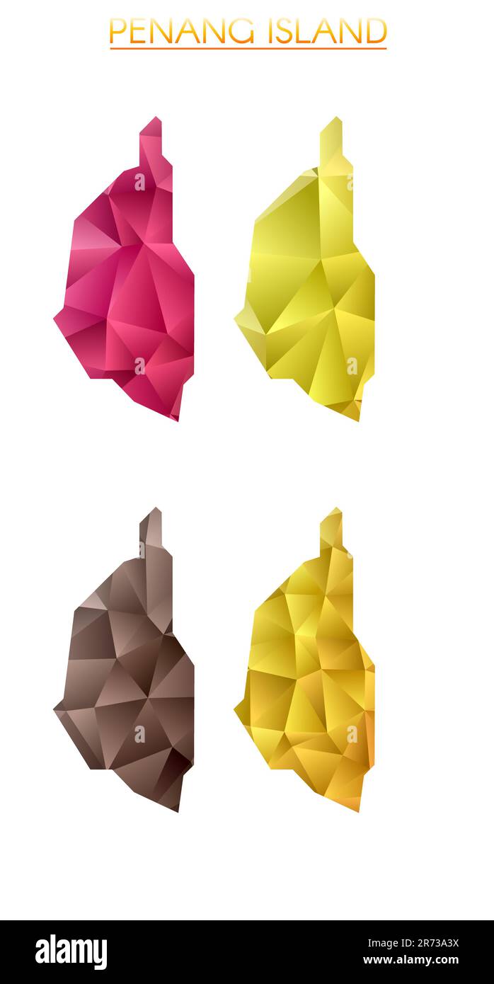 Set of vector polygonal maps of Penang Island. Bright gradient border ...