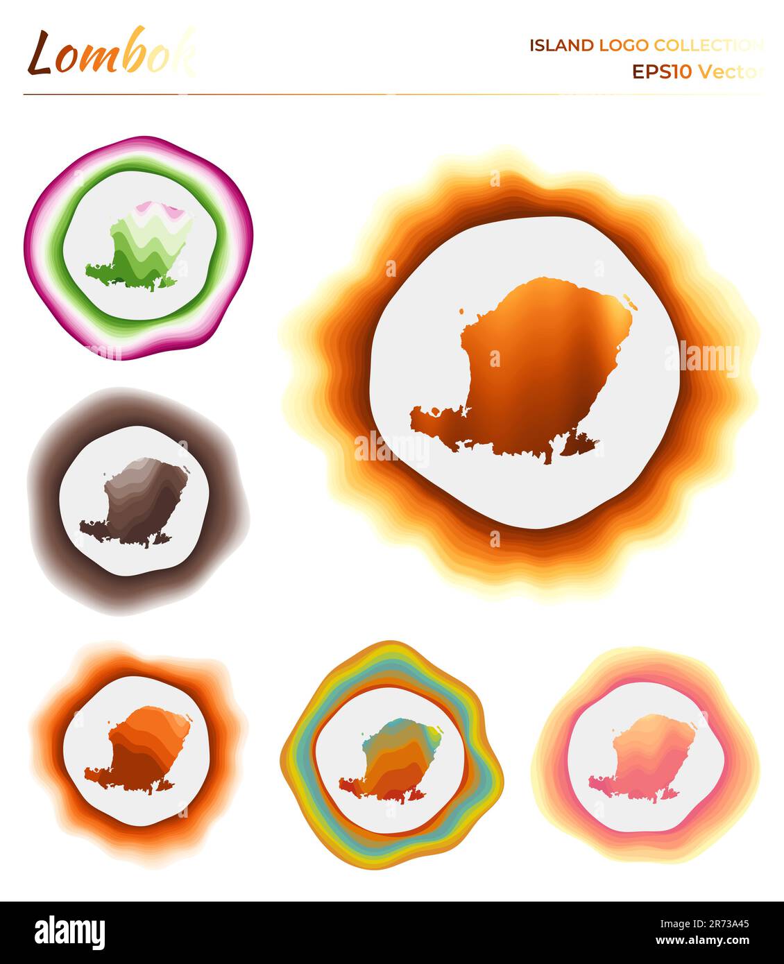 Lombok logo collection. Colorful badge of the island. Layers around ...