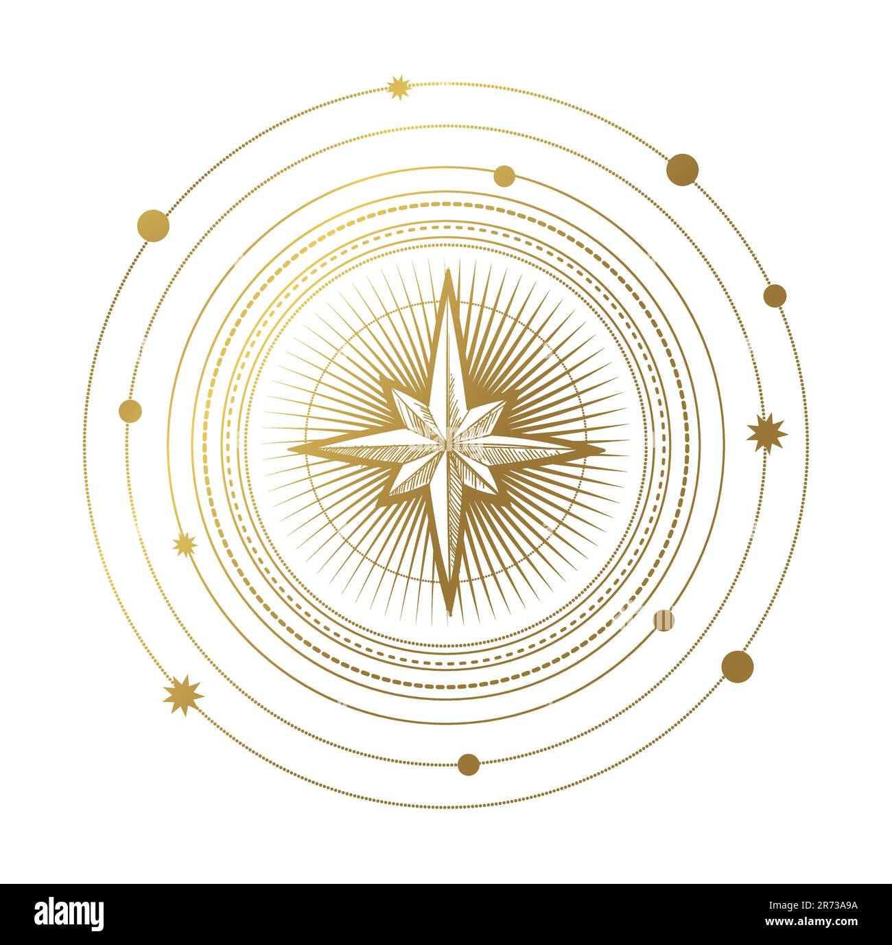 Golden star with rays and orbits, mystical celestial symbol of ...