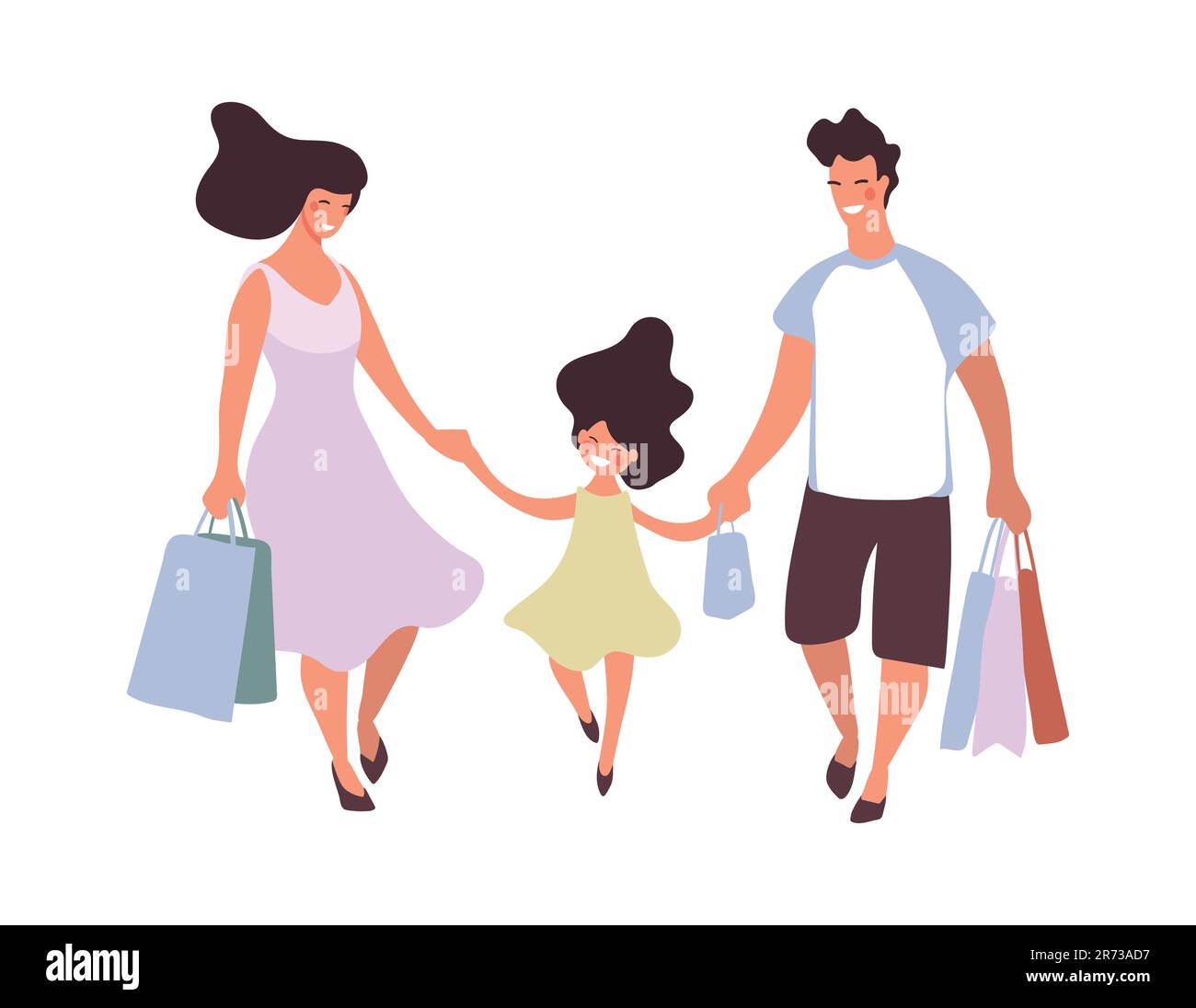 Family shopping illustration, happy people in the store, dad, mom and ...