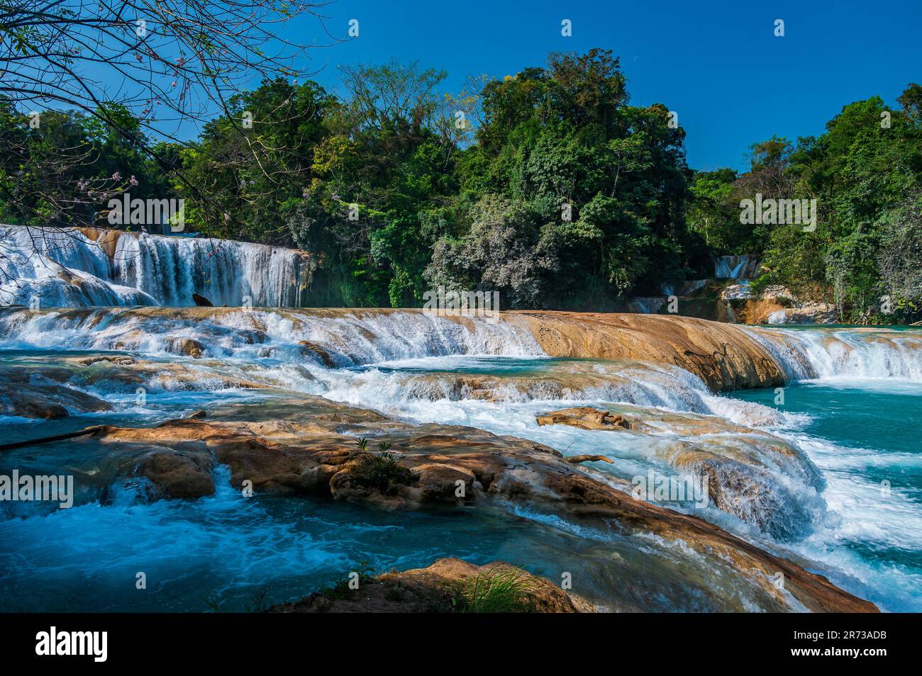 The Cascadas de Agua Azul (Spanish for "Blue Water waterfall") are a ...