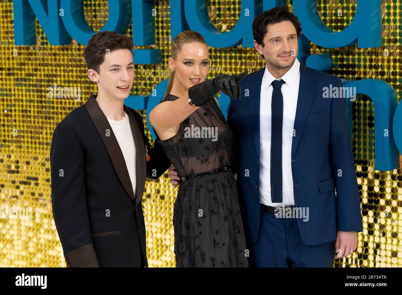 Andrew Barth Feldman, from left, Jennifer Lawrence, and Gene Stupnitsky ...