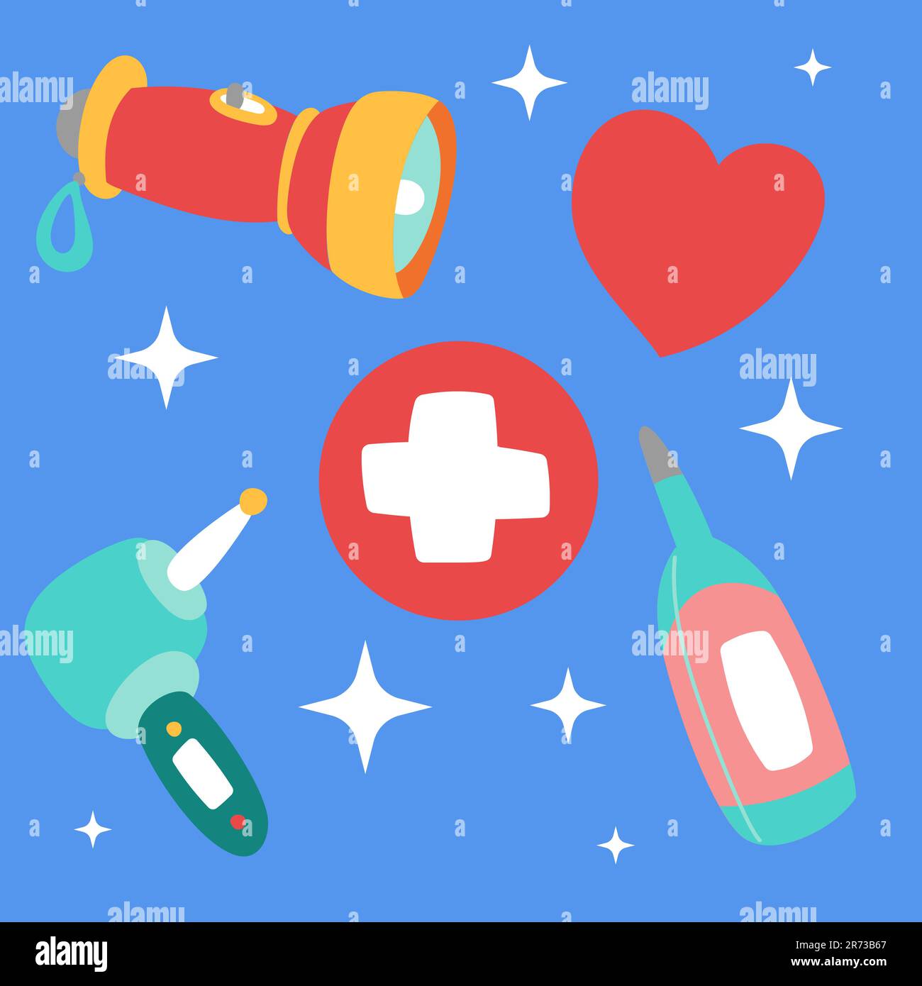 Cute medical sticker set. Hand drawn healthcare cartoon doodle heart ...