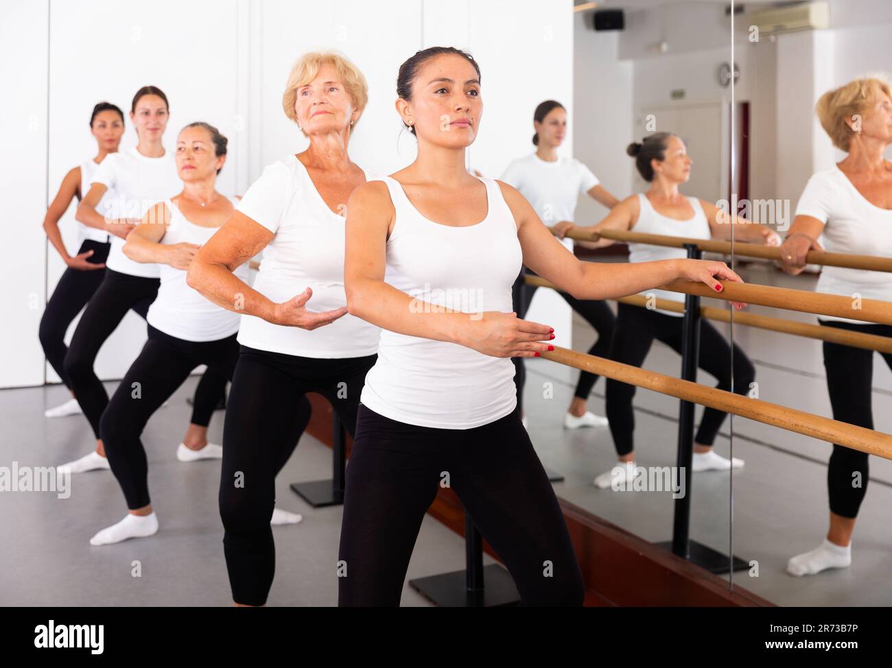 Women exercising ballet moves in training room Stock Photo - Alamy