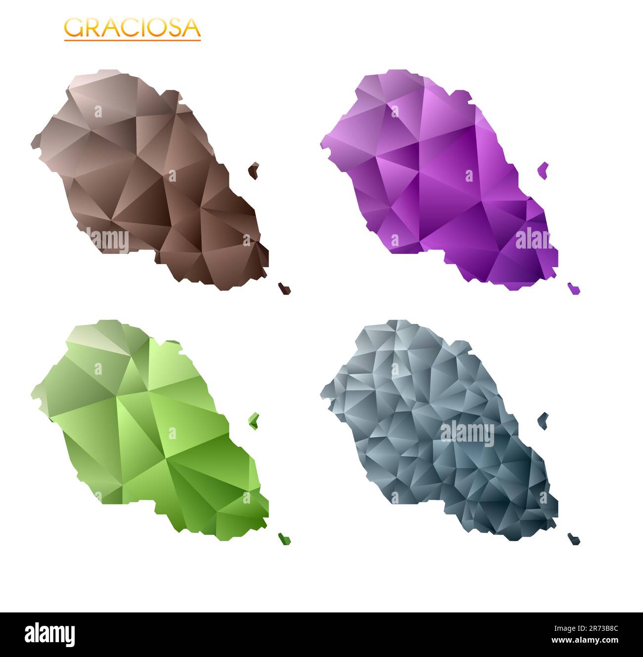 Set of vector polygonal maps of Graciosa. Bright gradient map of island ...