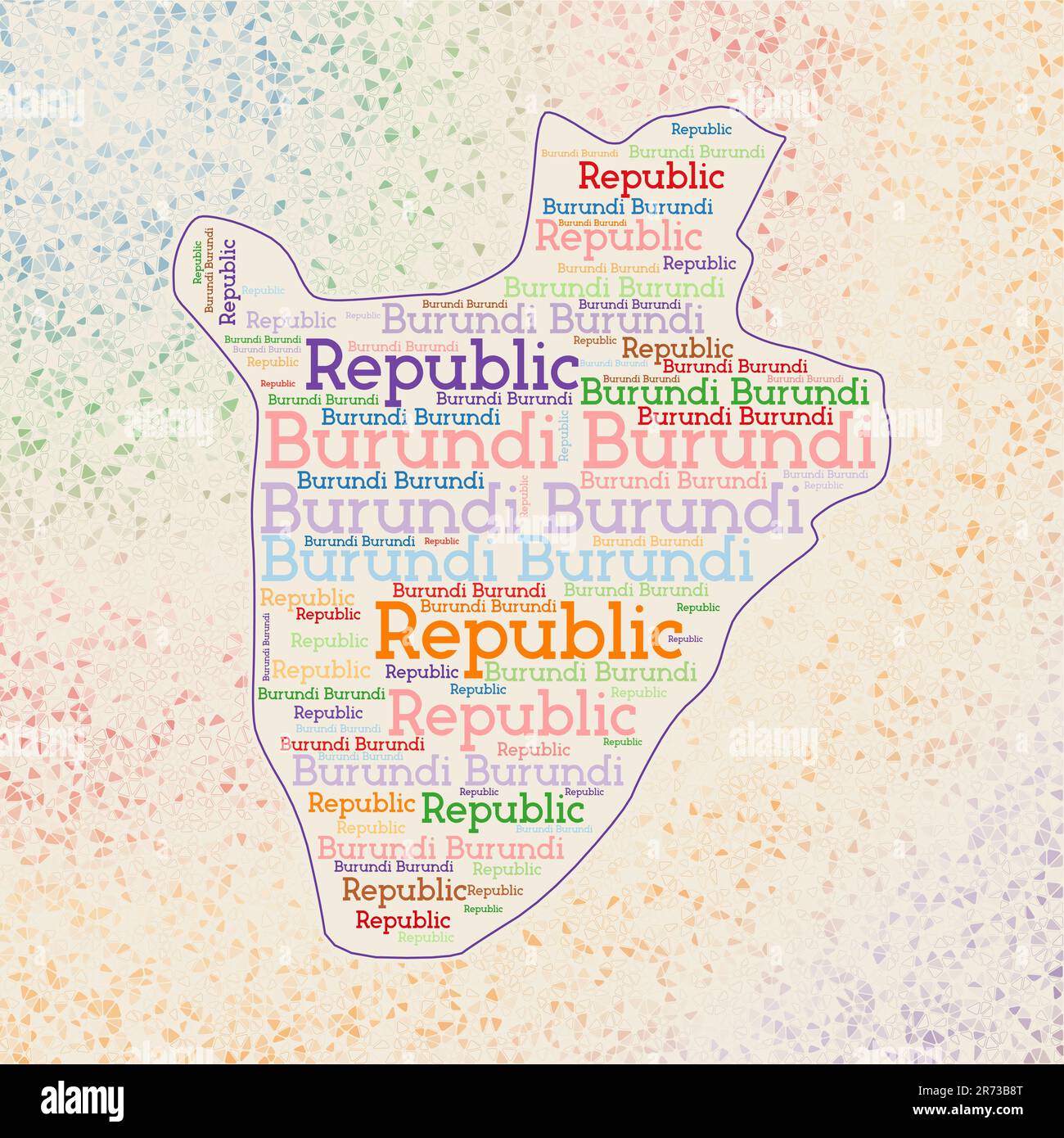 Burundi shape with country names word cloud in multiple languages ...