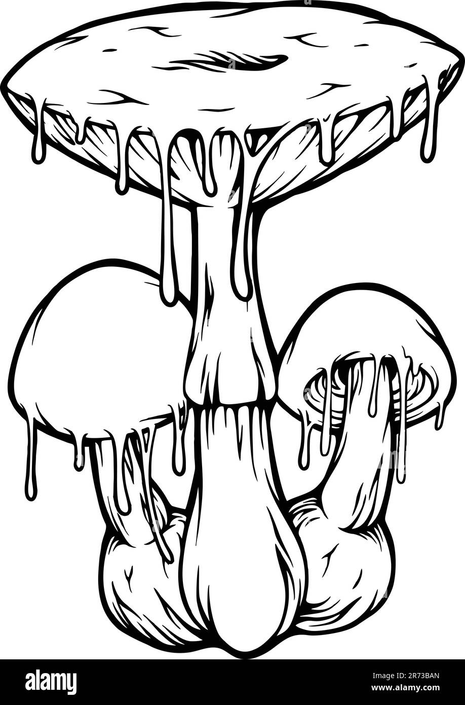 Dripping trippy magic mushrooms psychedelic illustrations outline ...