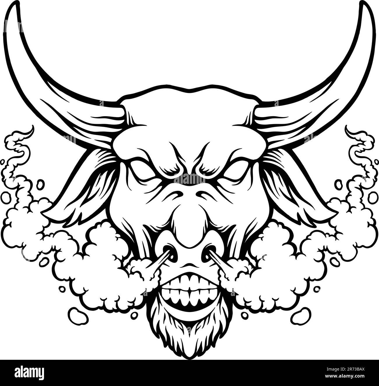 Angry bull head with smoking weed logo illustrations monochrome vector ...