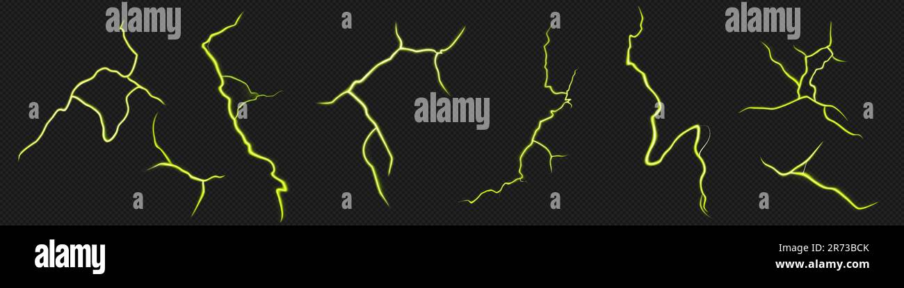 Lightning electric effect, light thunder vector isolated on transparent ...