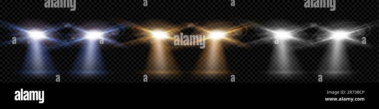 Realistic night car light flare vector effect isolated on transparent ...