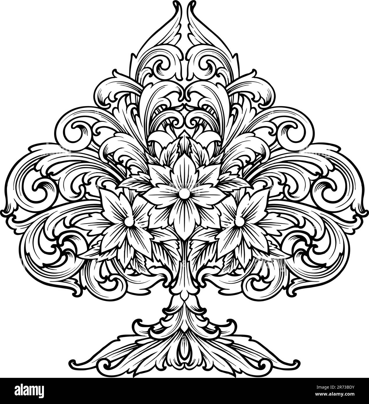 Luxury classic spades card swirls flourish ornament logo illustrations ...
