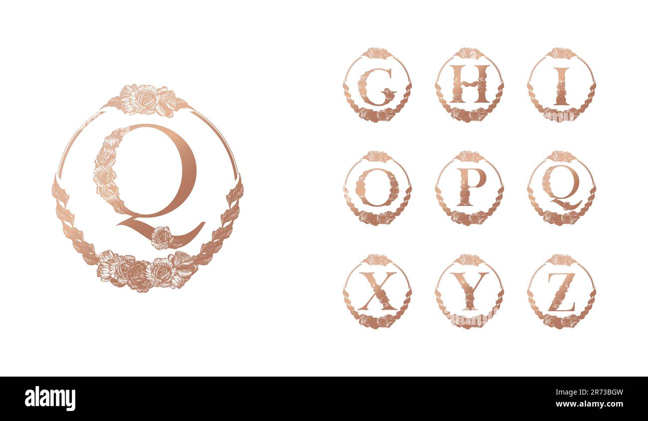 Collection of botanical, initial, letter female logos with rose organic ...