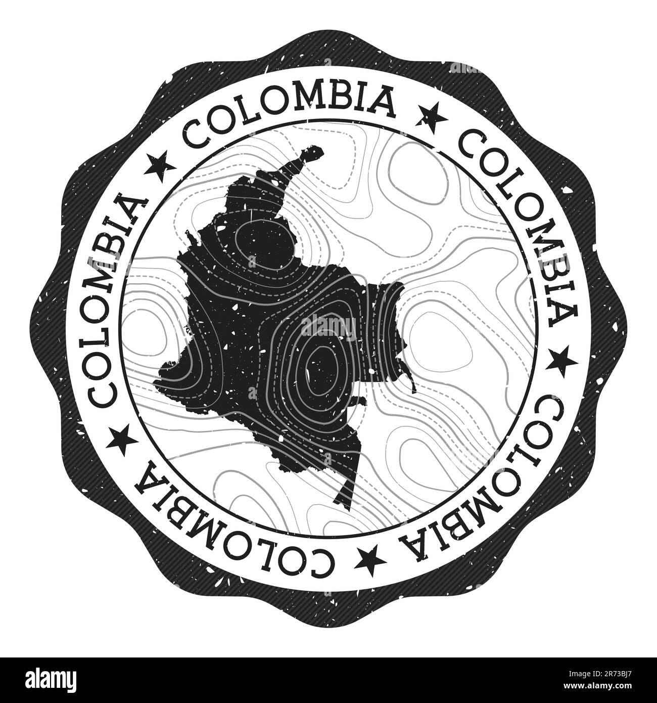 Colombia outdoor stamp. Round sticker with map of country with ...