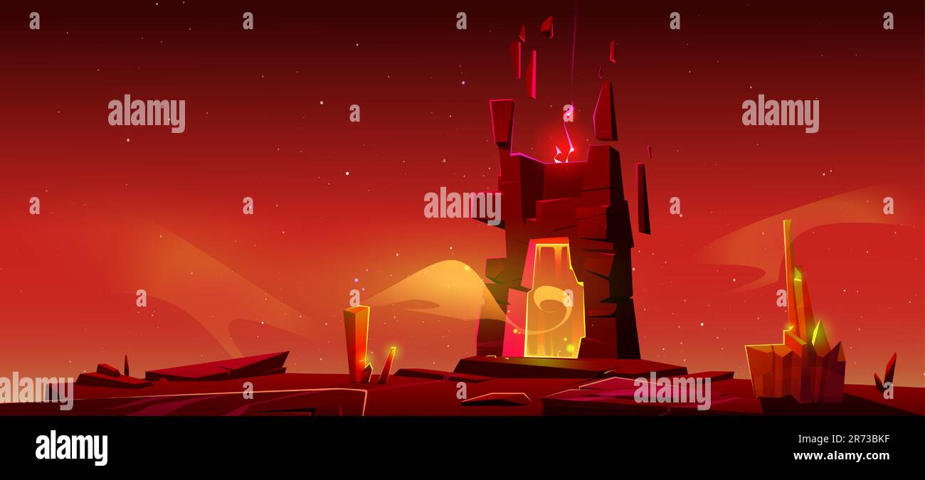 Fantasy magic game portal cartoon red landscape. Futuristic and ...