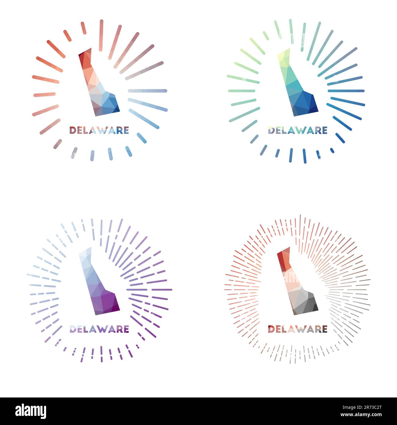 Delaware low poly sunburst set. Logo of US state in geometric polygonal ...