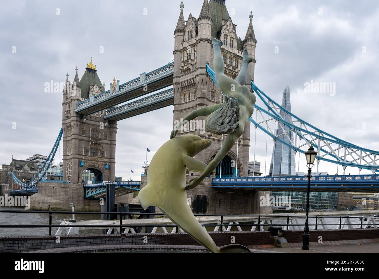 LONDON, ENGLAND - APRIL 18th, 2023: Girl with a dolphin, statue near ...