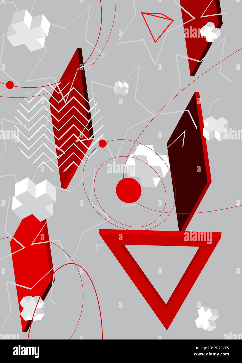 Retro minimal red and white abstract geometric poster. Vintage busy ...
