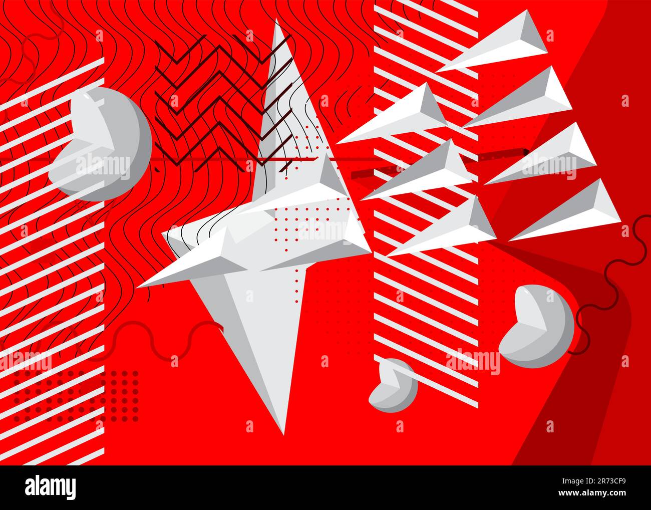 Retro minimal red and white abstract geometric poster. Vintage busy ...