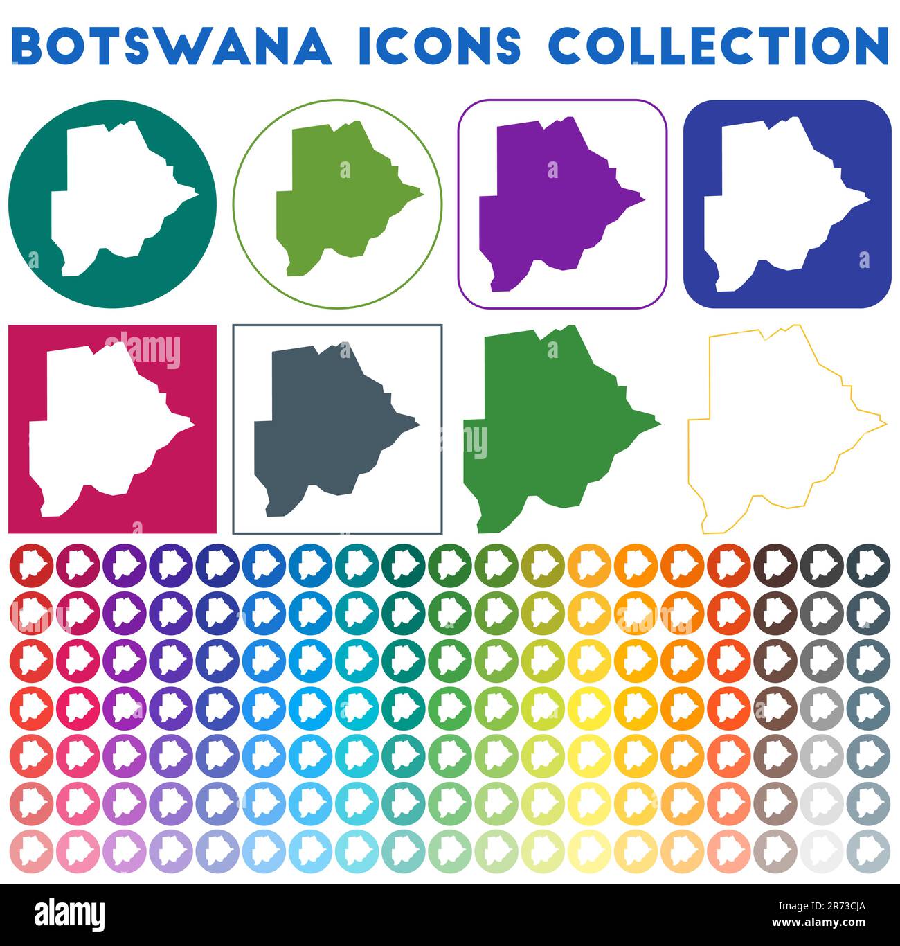 Botswana icons collection. Bright colorful trendy map icons. Modern Botswana badge with country ...