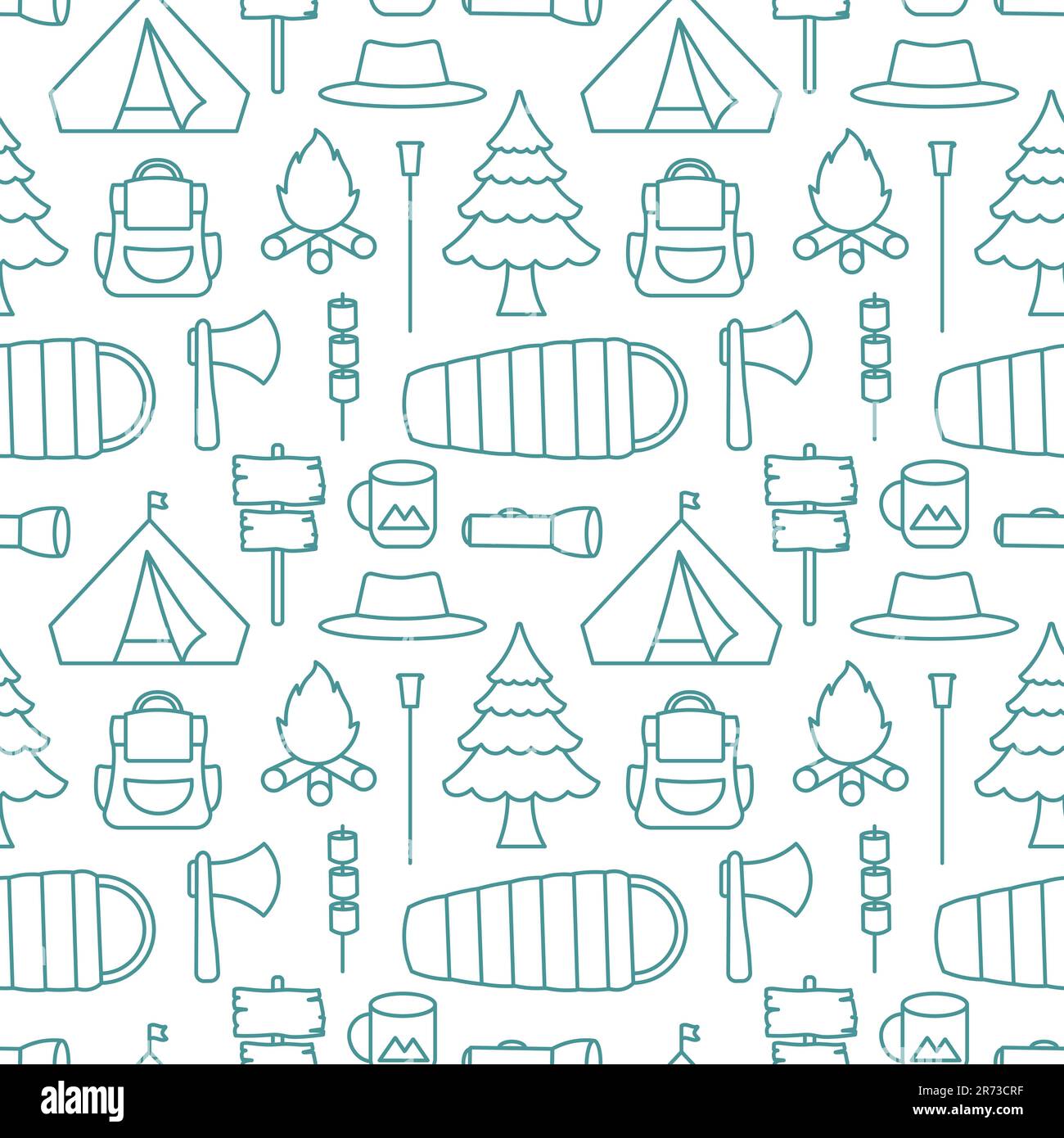 Summer Camp Seamless Pattern Design of Camping and Traveling in ...