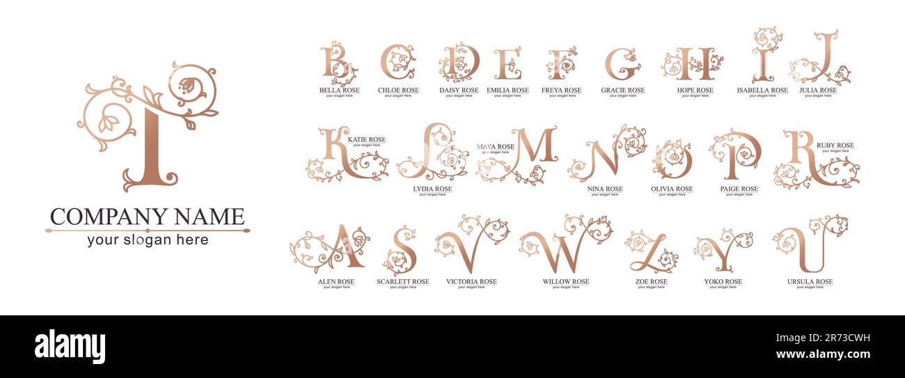 Collection of botanical, initial, letter female logos with rose organic ...