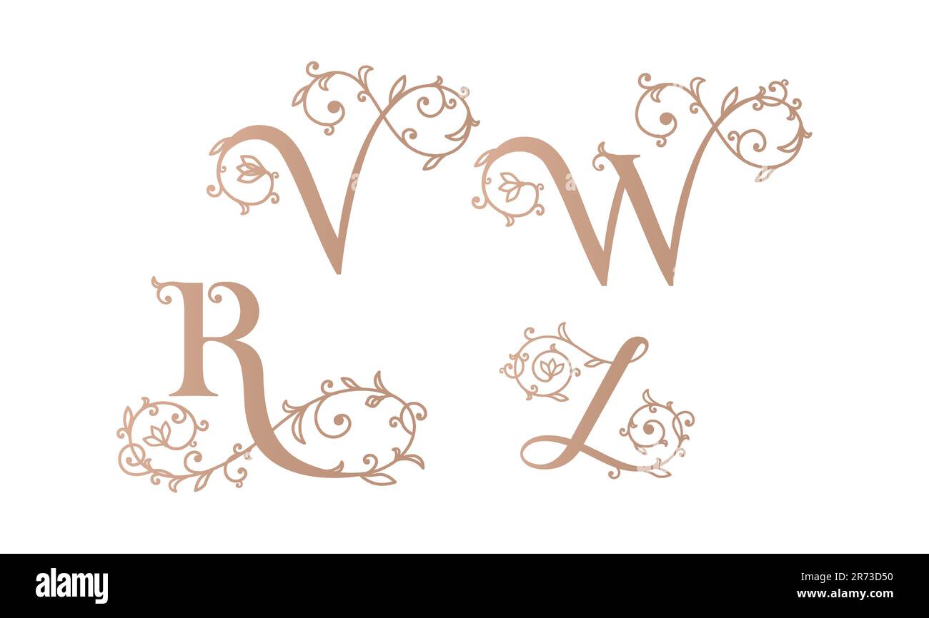 Collection of botanical, initial, letter female logos with rose organic ...
