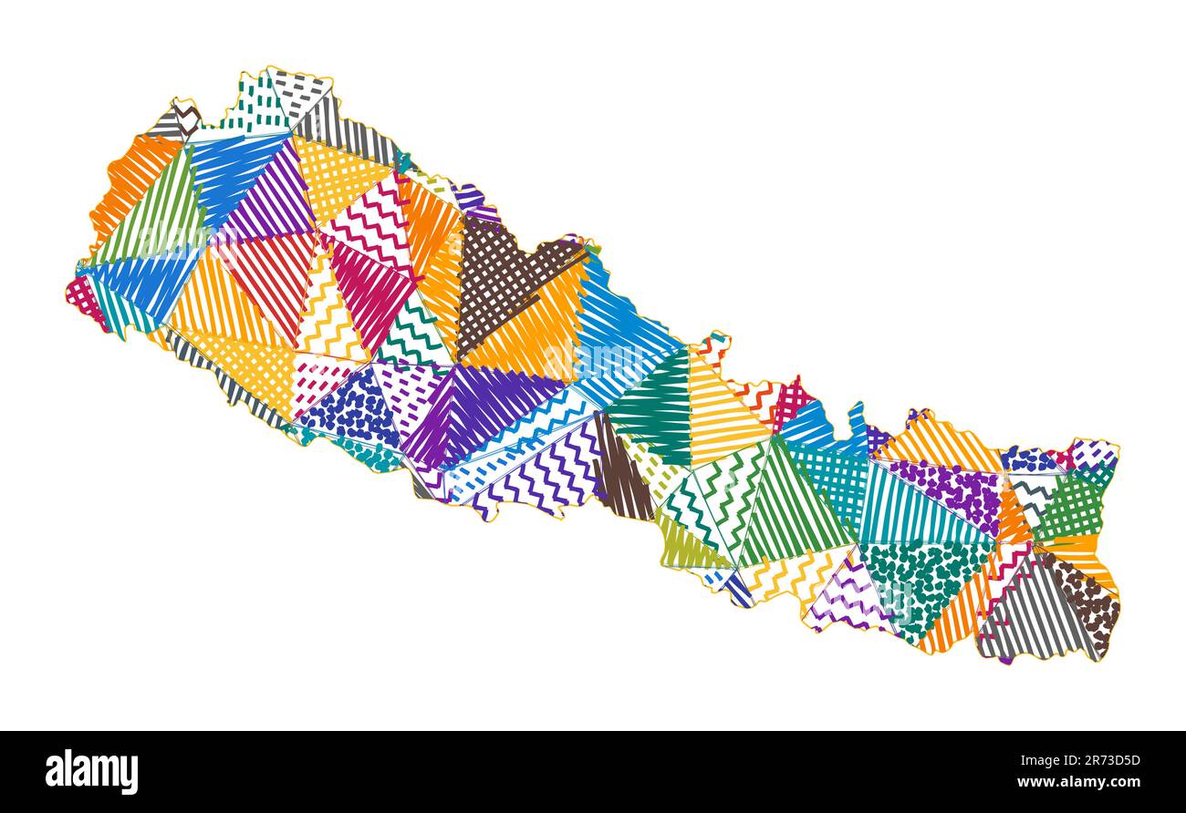 Kid style map of Nepal. Hand drawn polygons in the shape of Nepal ...