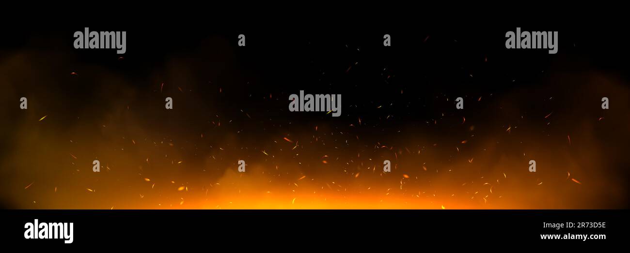 Fire spark overlay with smoke and flame background. Grill heat glow in ...