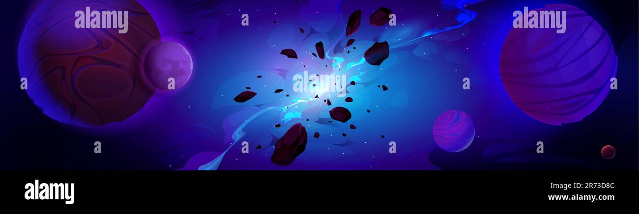 Galaxy explosion nebula space cartoon vector background. Universe crack ...