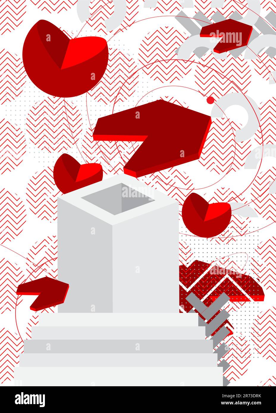 Retro minimal red and white abstract geometric poster. Vintage busy ...