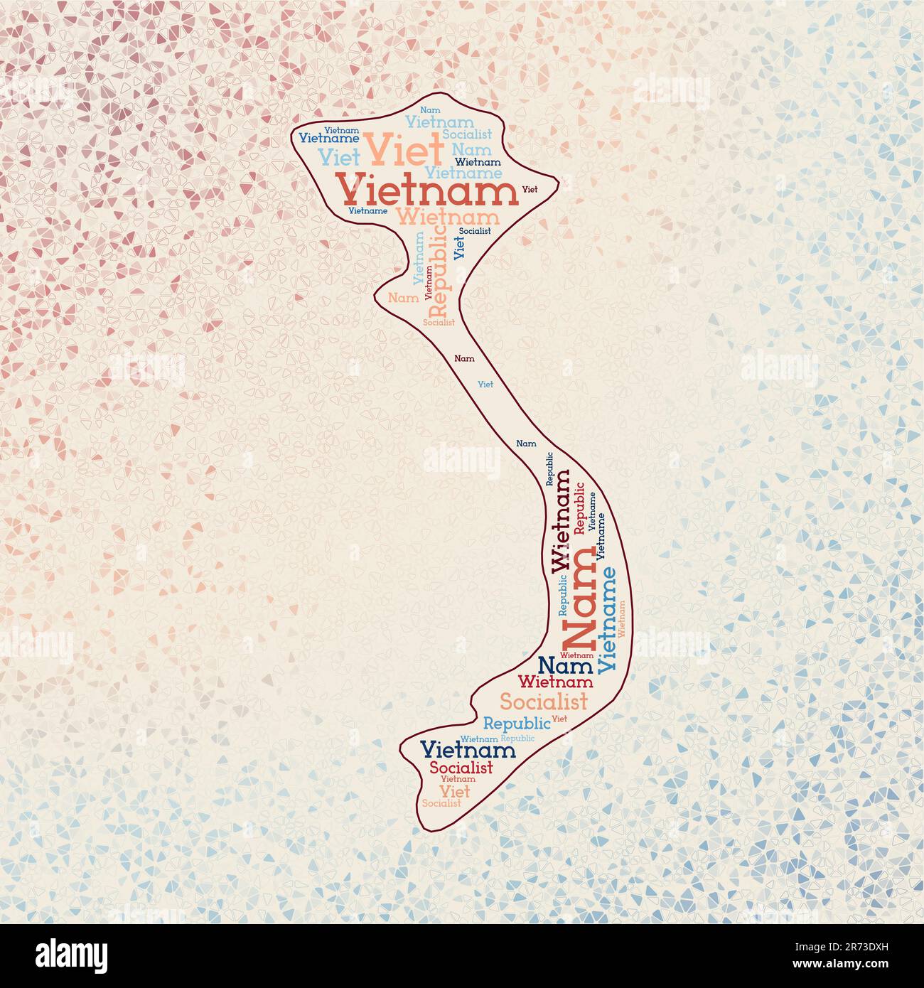 Vietnam shape with country names word cloud in multiple languages ...